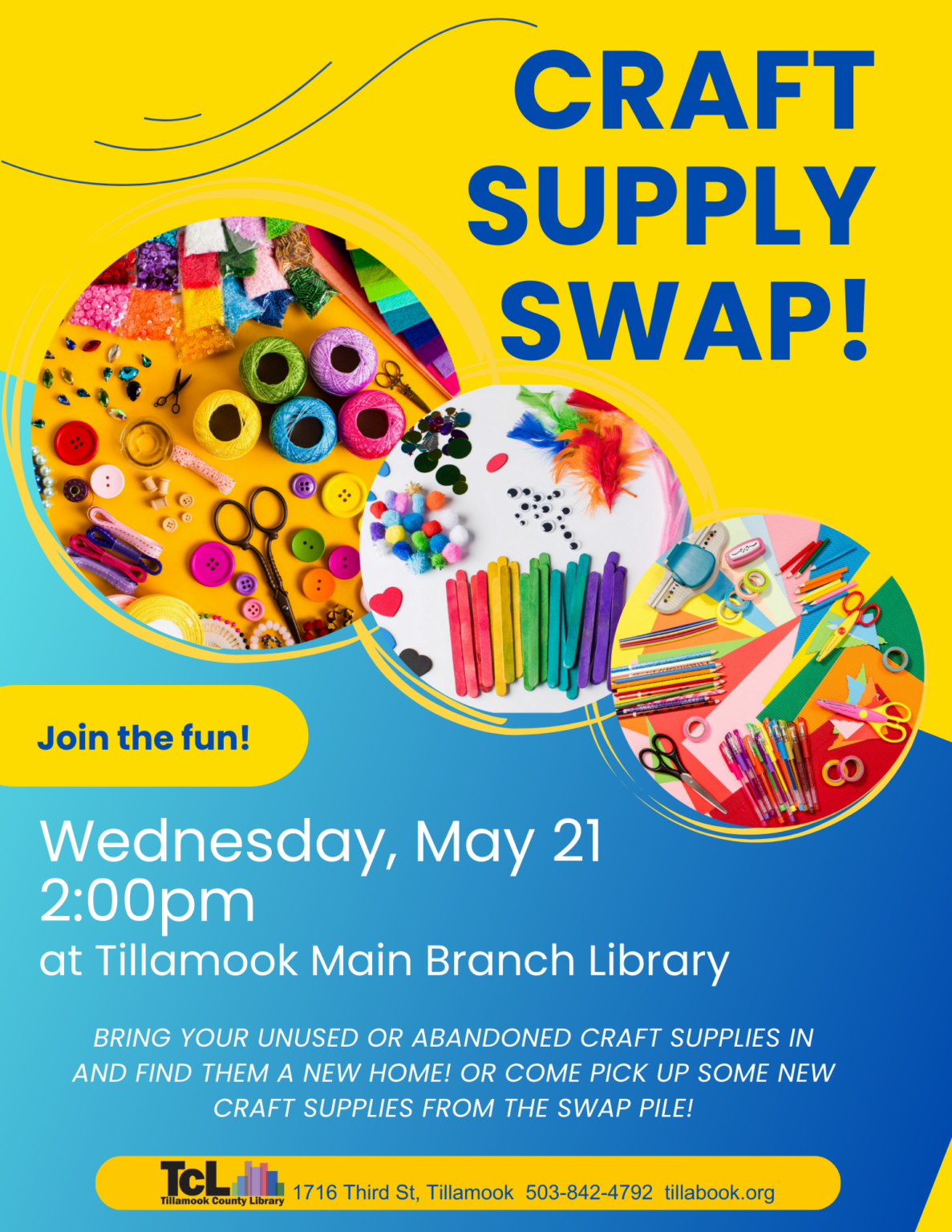 Craft Supply Swap at Tillamook Library – Manzanita Oregon Visitor Center